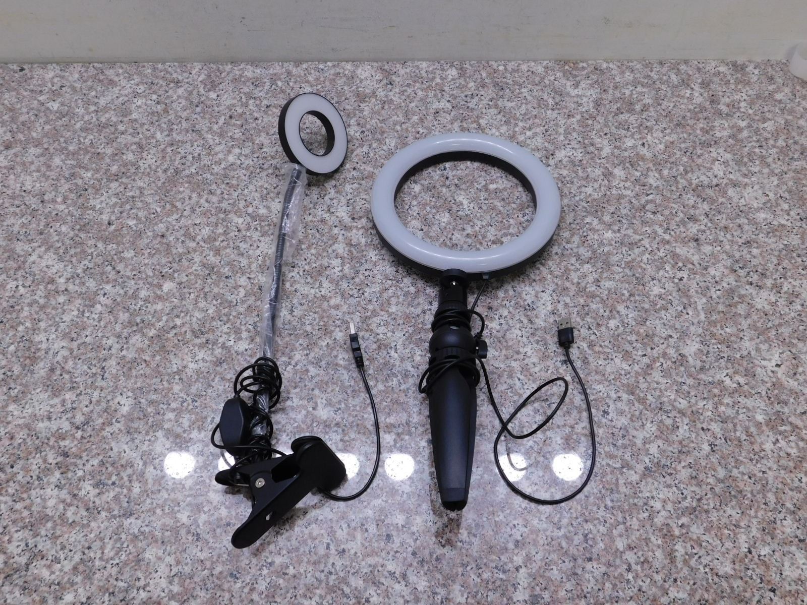 Lot of 2 USB Ring Lights Clip and Freestanding On Swivel