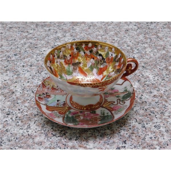 Tea Cup & Saucer Bone China Made In Japan Red Temples Japanese ...