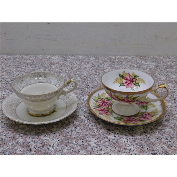 Tea Cup & Saucer Bone China Lot of 2 Shafford Japan, Saji Japan