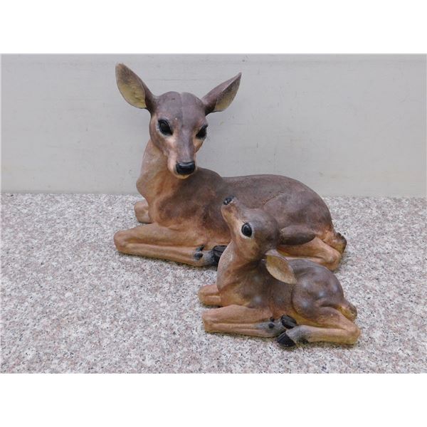 Pair of Resin Deer Mom and Fawn Statues Sculptures