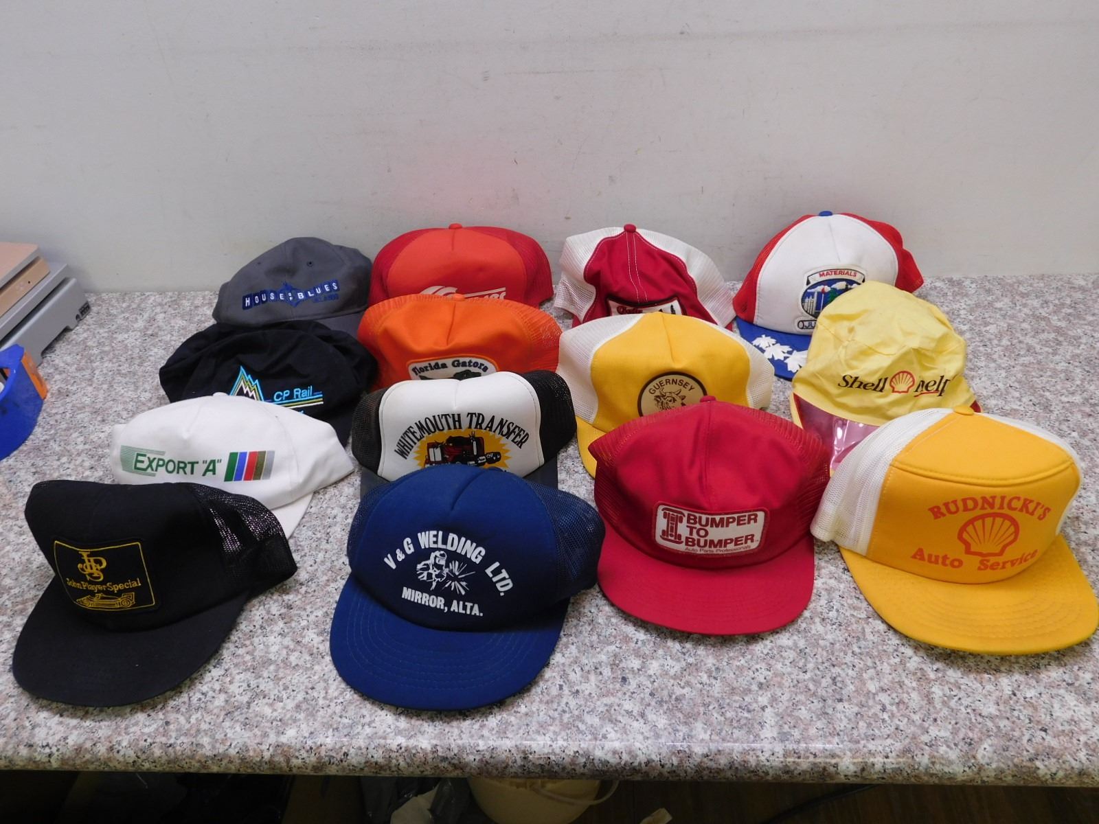 Lot of 14 Vintage Trucker Caps Advertising Shell Esso Farming Etc