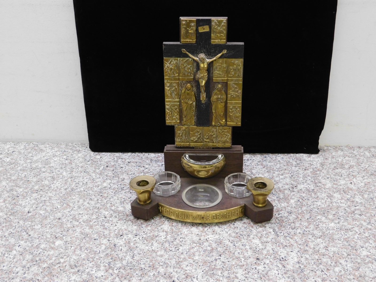 Holy Water Font Brass Relief Candle Holders Religious Jesus on a Cross ...
