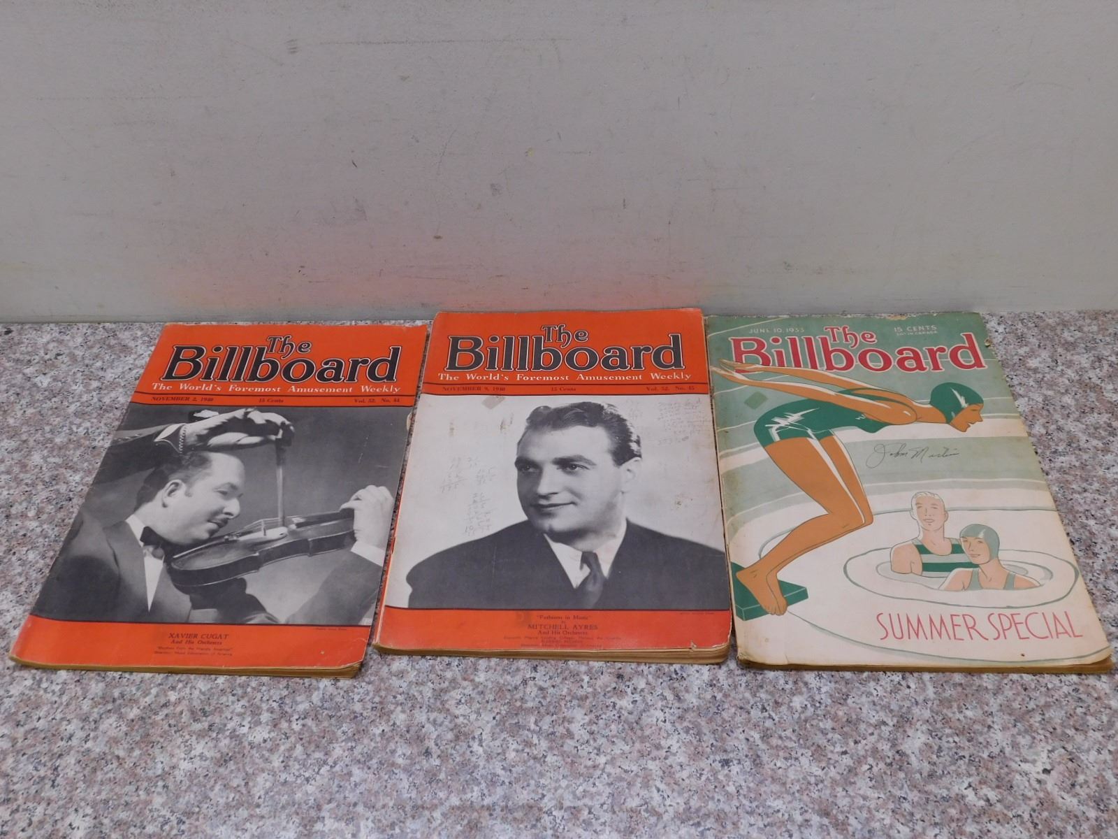 Lot of 3 The Billboard Magazines 1933, 1940 Vintage