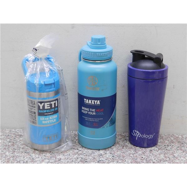 Lot of 3 Travel Mugs Yeti Takeya and Sipology Gym Travel Shake Thermos ...