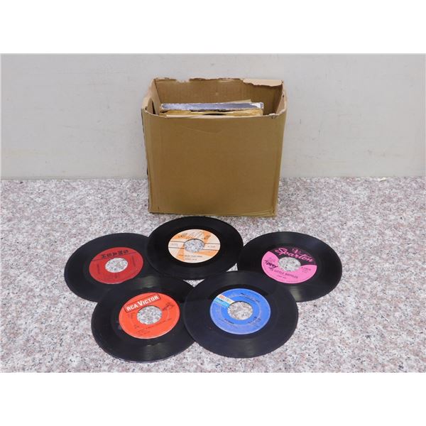 Box of 50 Vinyl Records 45s Various Conditions Pop Rock Country Random