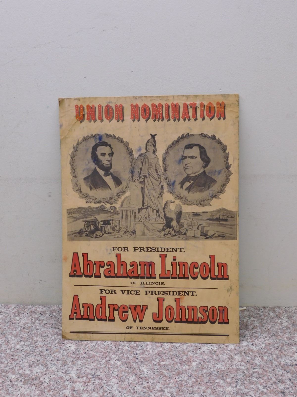 Union Nomination Placard Abraham Lincoln 15" x 20" Electoral Election ...