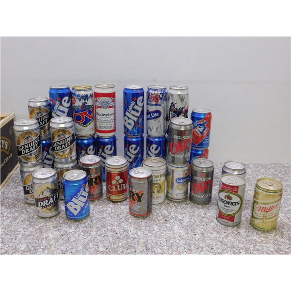 Lot of 32 FULL Vintage Beer Cans 80s 90s Labatt Blue Molson Budweiser