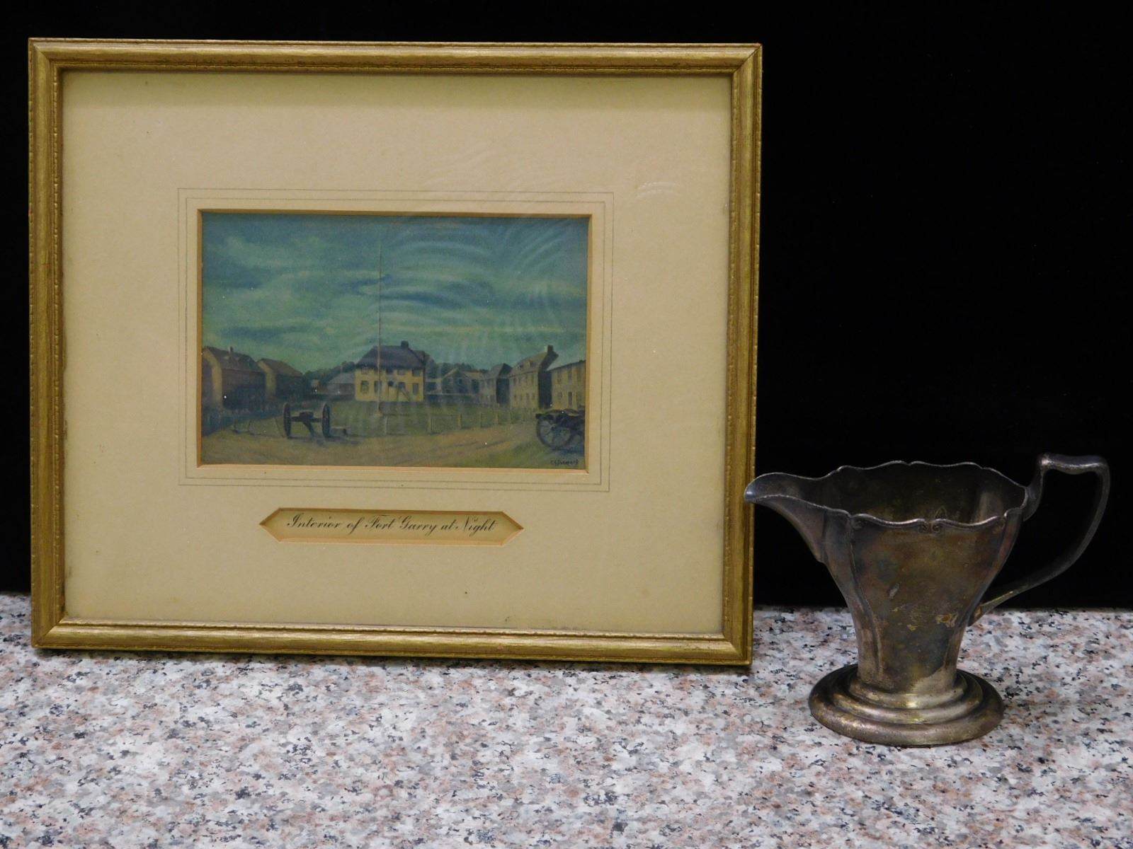 Framed Morgan Nicholson Interior of Fort Garry Silverplate Pitcher Fort ...