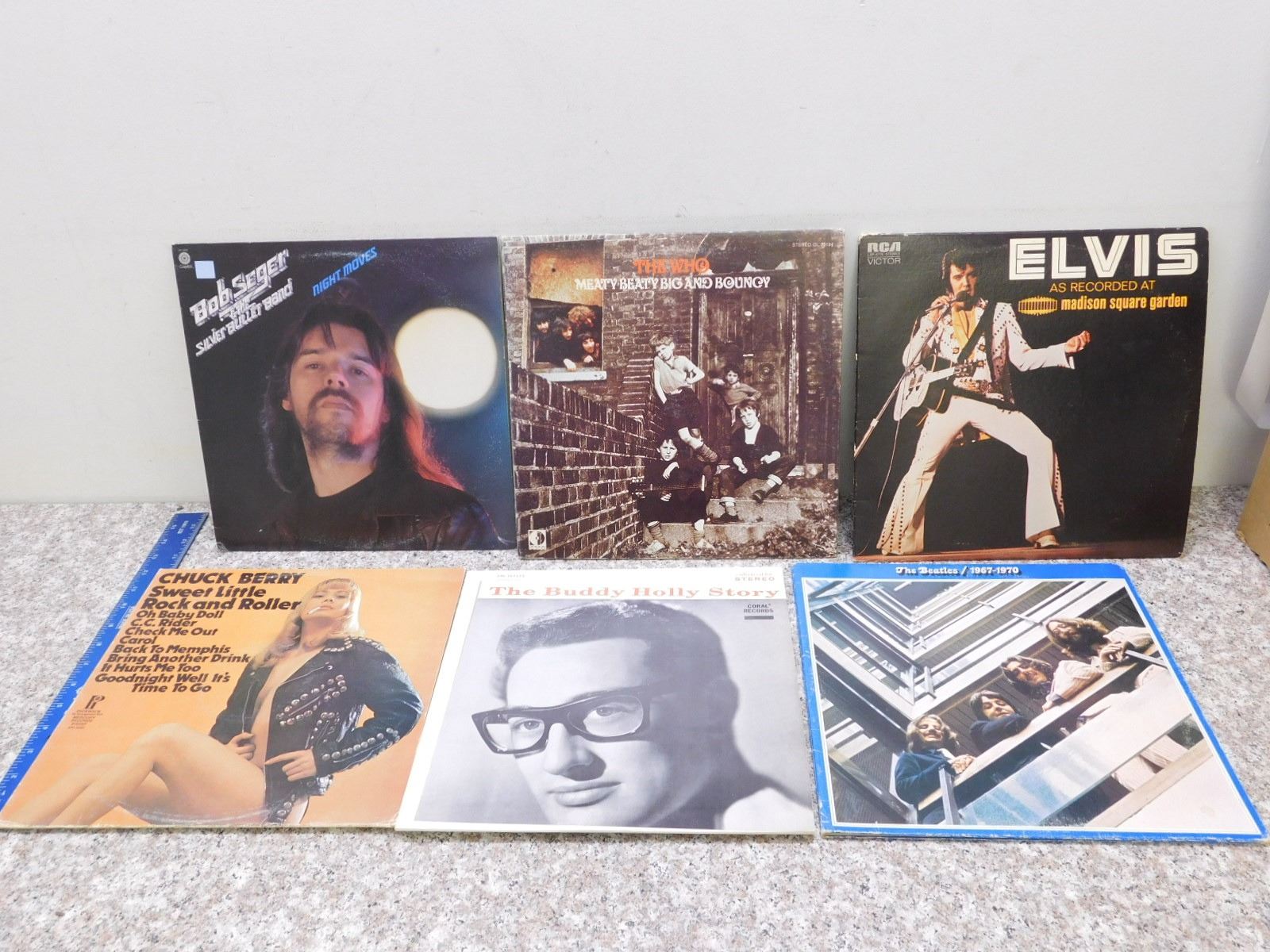 Lot of 6 Vintage Rock and Roll LPs Records Vinyl Beatles Elvis Buddy Holly