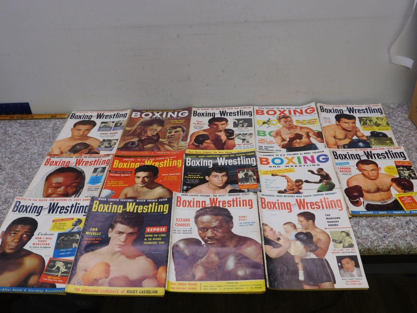 Lot of 14 Wrestling & Boxing Magazines from 1950`s. Includes colourful ...
