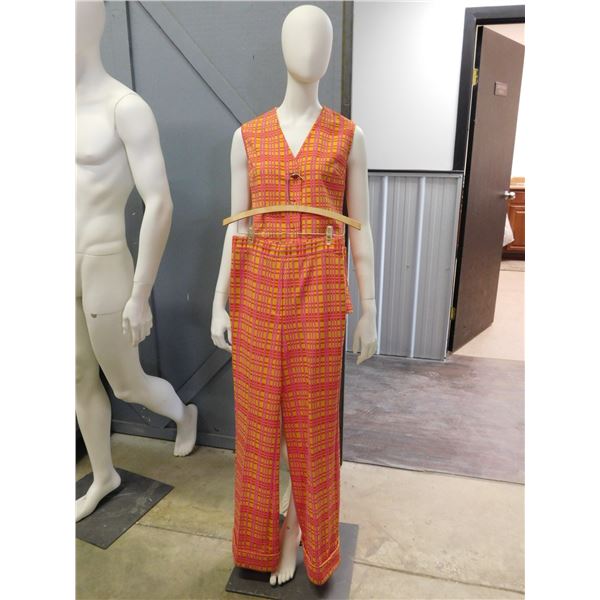 Vintage Woman's Vest and Pants Pink and Yellow Plaid Tan Jay Size 10