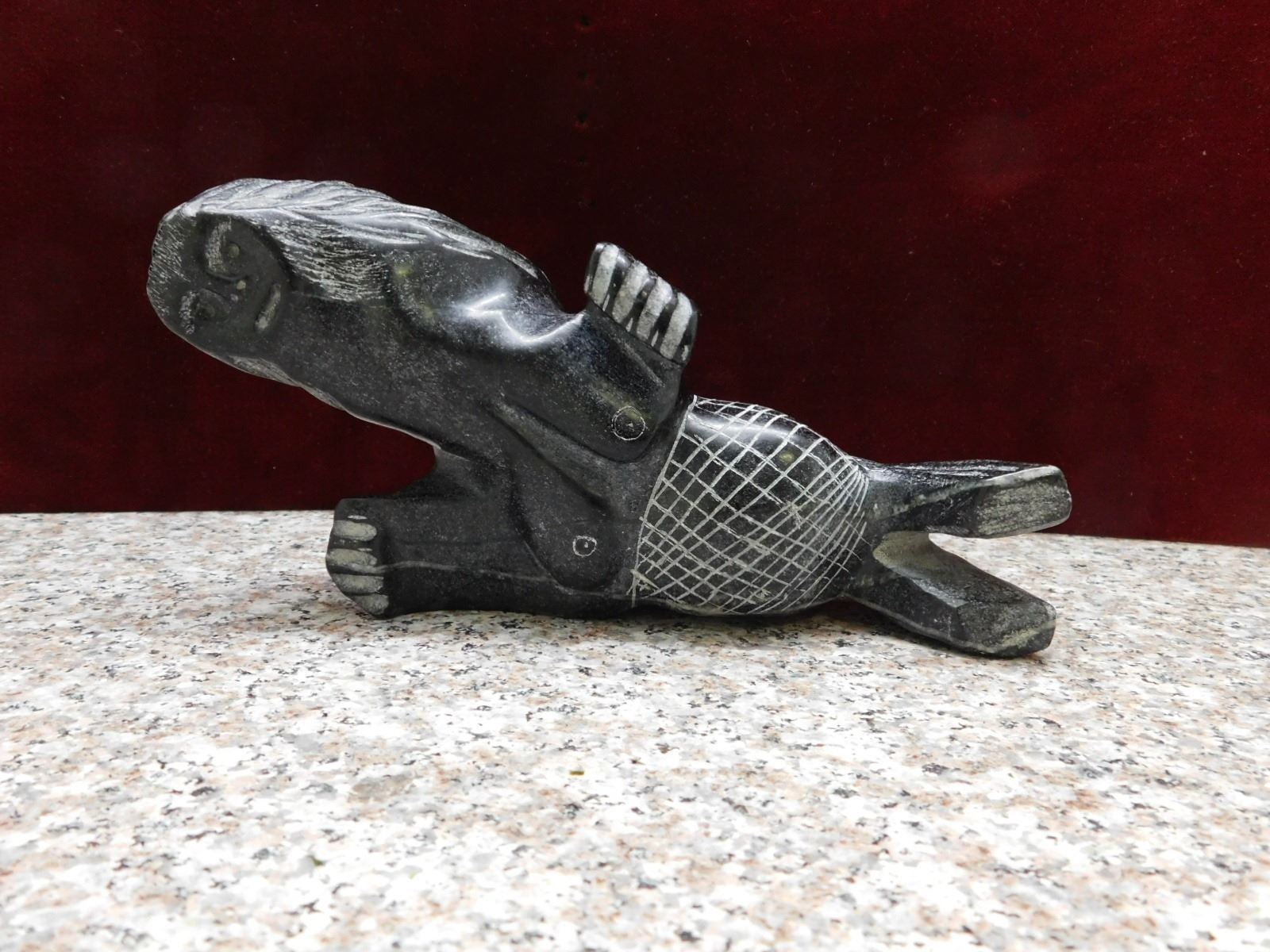 Inuit Joseph Kavik Mermaid Arviat Soapstone Statue Artist Signed
