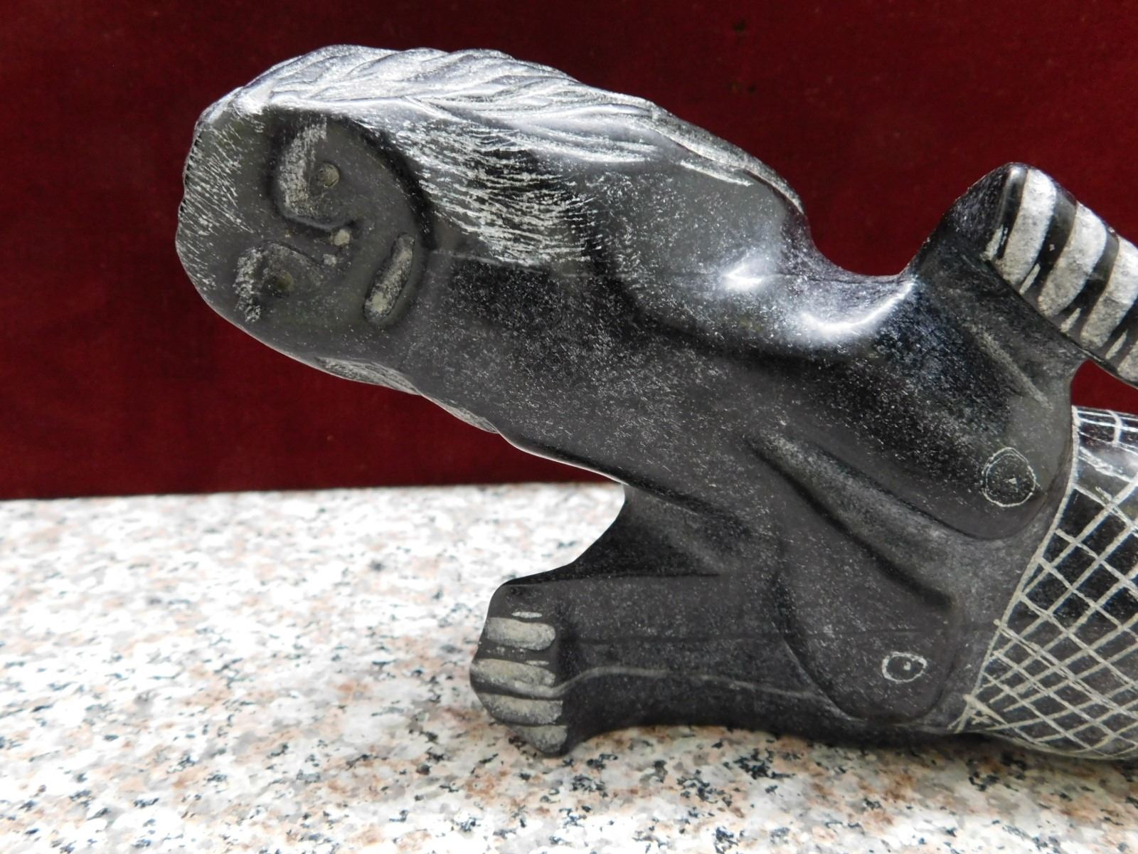 Inuit Joseph Kavik Mermaid Arviat Soapstone Statue Artist Signed