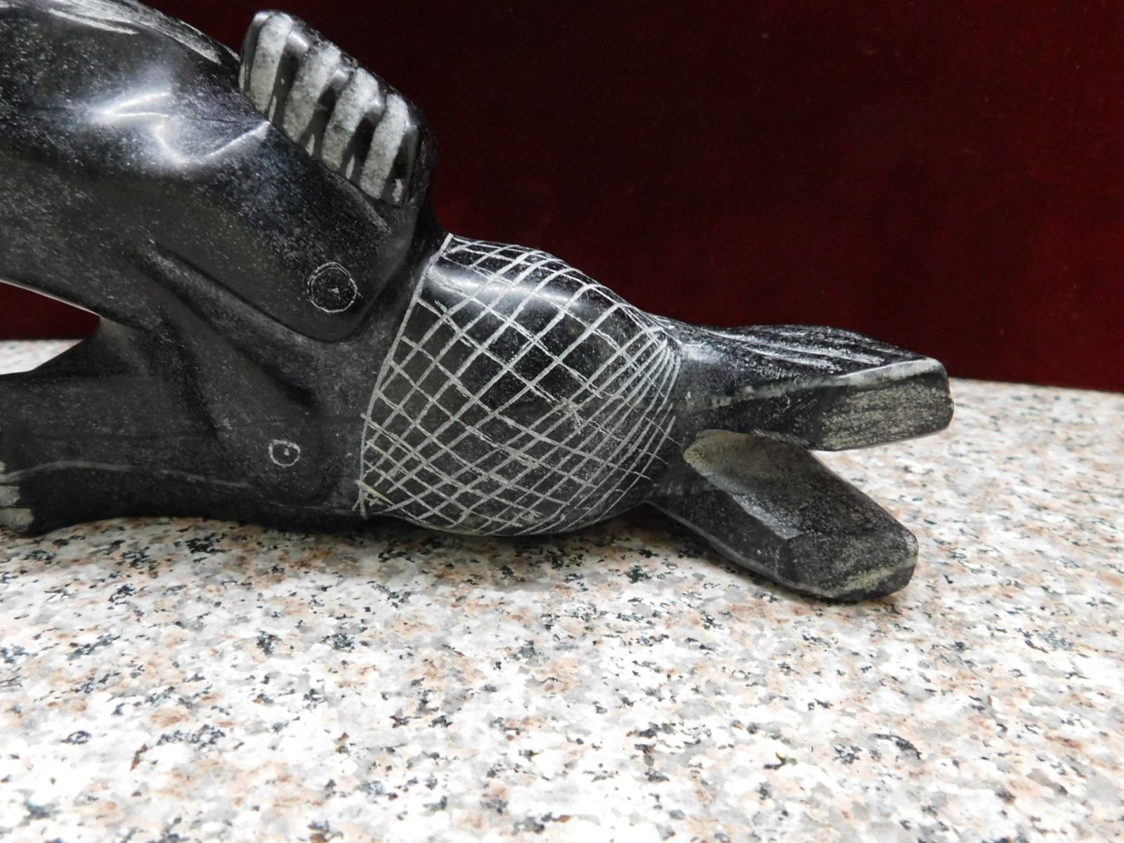 Inuit Joseph Kavik Mermaid Arviat Soapstone Statue Artist Signed
