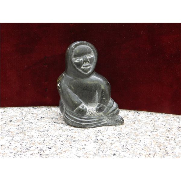 Inuit Eskimo Art Tag 1975 Carved Soapstone Sculpture Statue