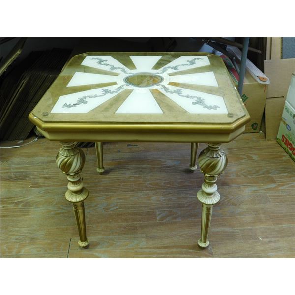 Ornate Side Table White and Gold Detail