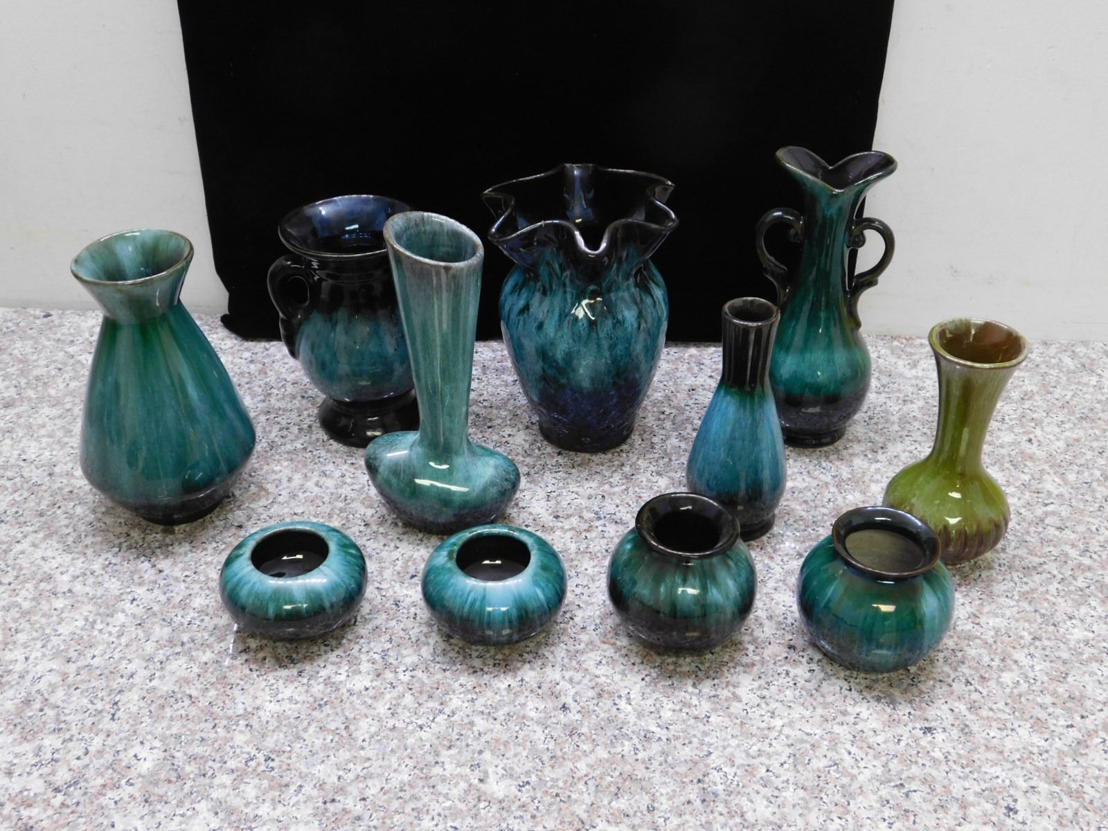 Lot of 11 Blue Mountain Pottery Co Vases Various Shapes and Styles