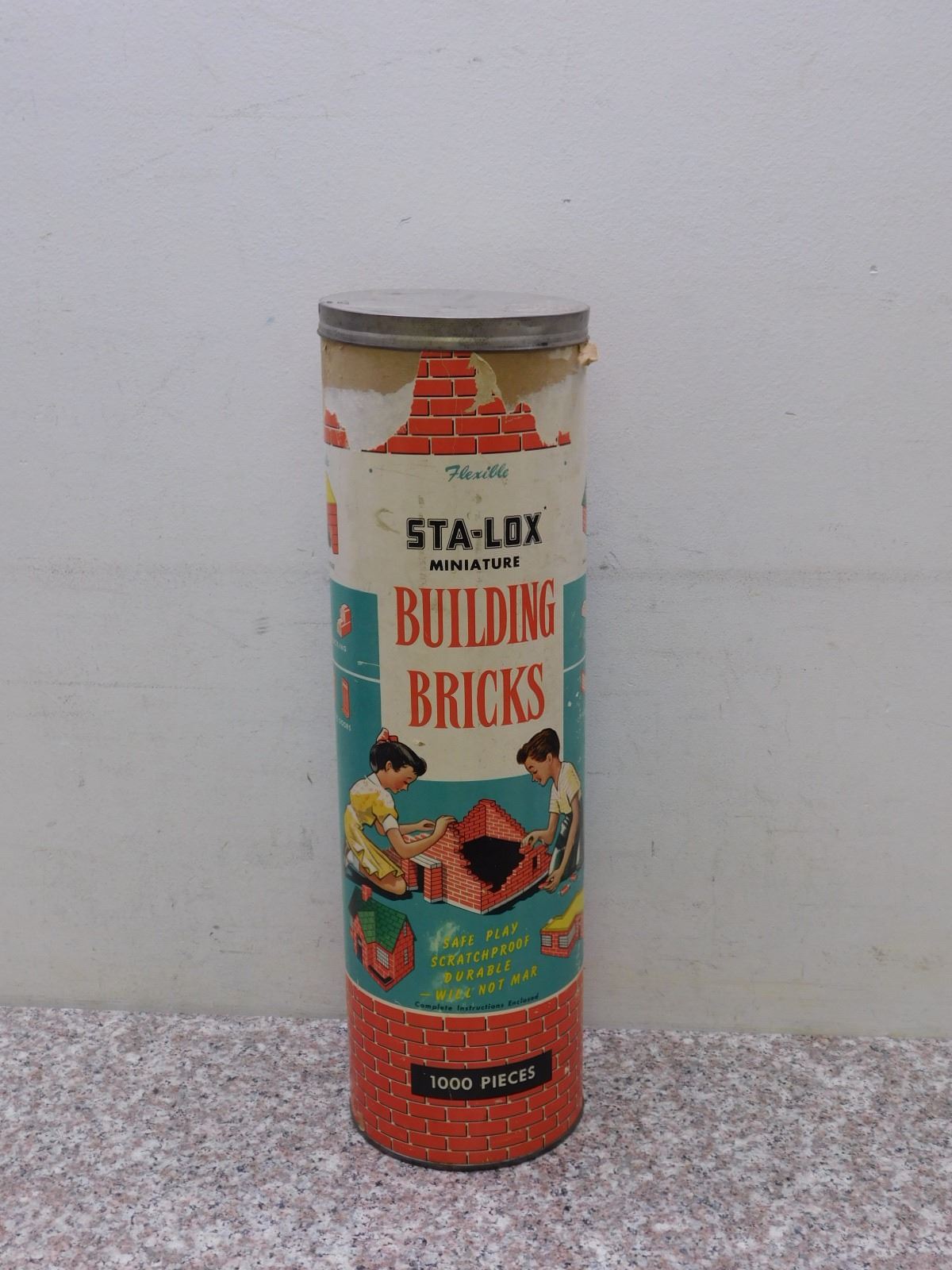 STA-LOX Building Bricks Miniature Canister Vintage FULL