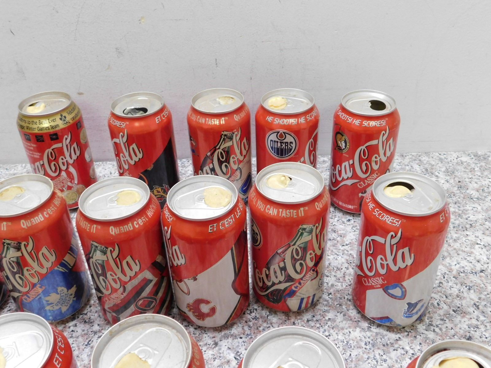 Lot of 20 NHL Coca Cola Cans 1990s - 2000s Hockey