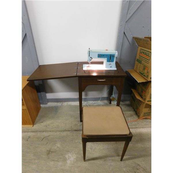 Singer Model 347 Sewing Machine Fold Out Table With Stool