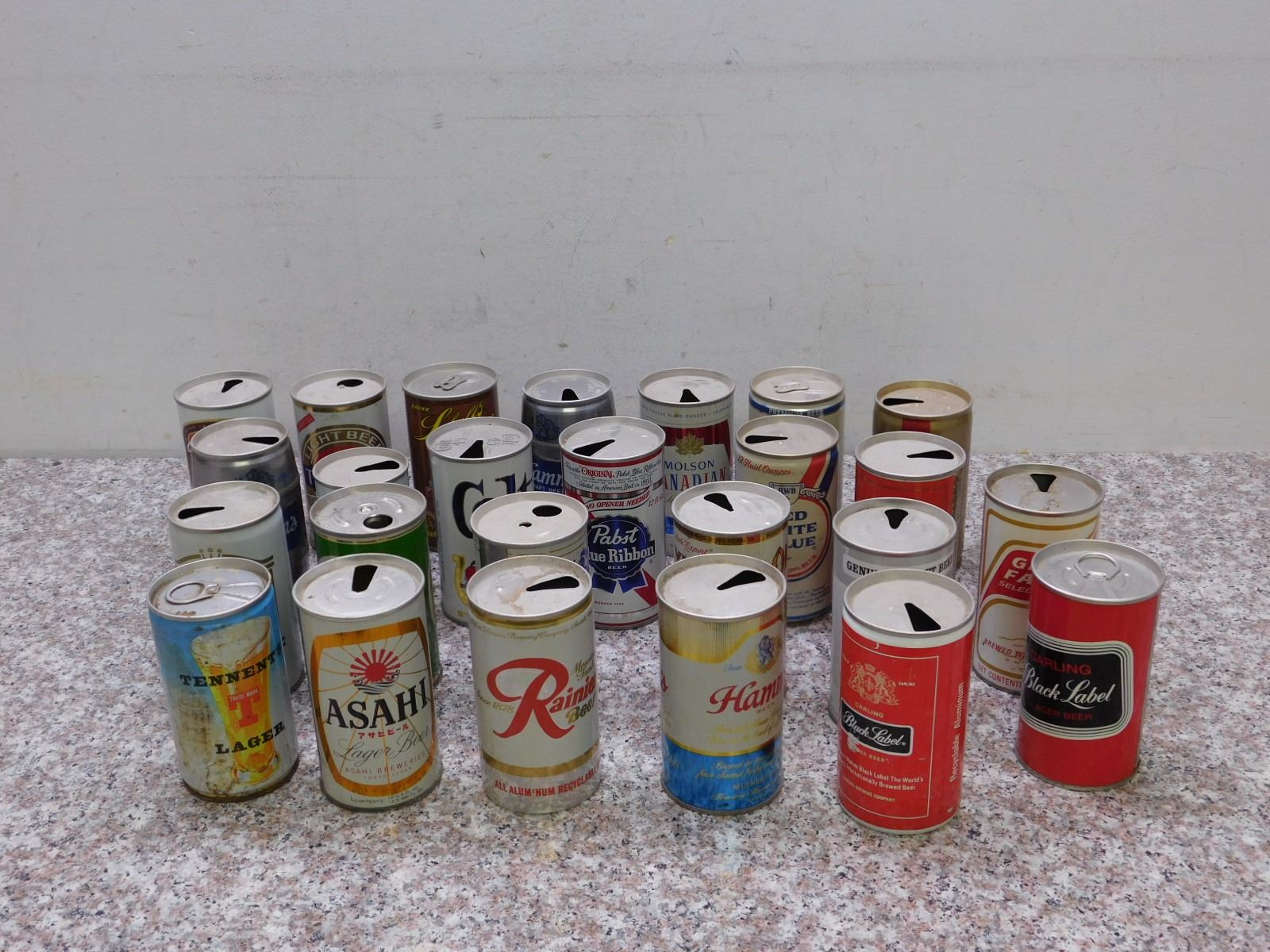 Lot of 25 Vintage Beer Cans Steel and Aluminum empty Pabst Colt