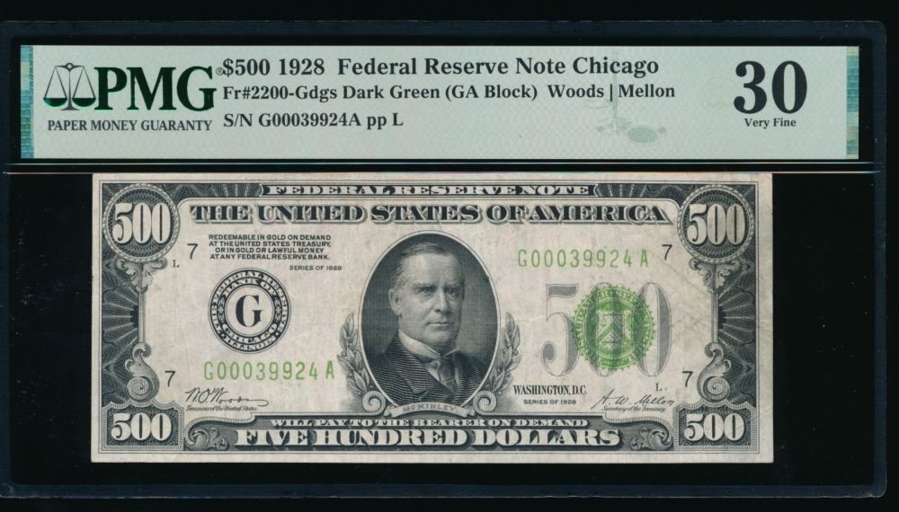 1928 $500 Chicago FRN PMG 30
