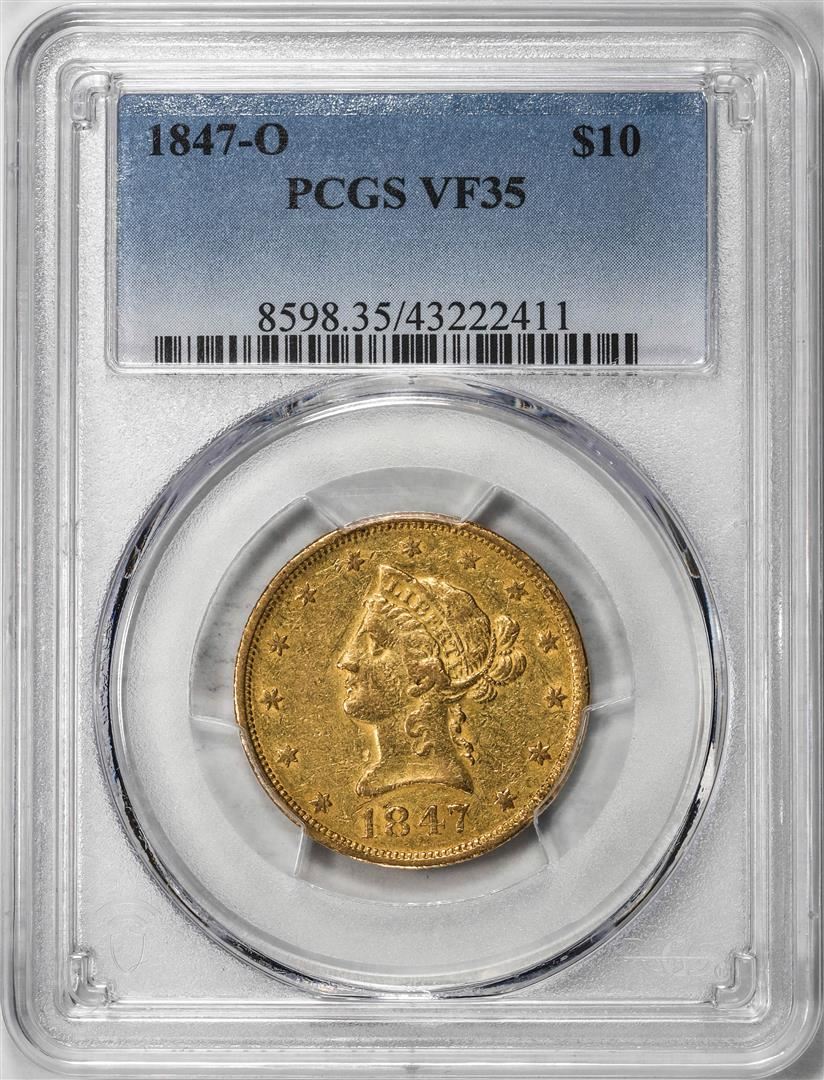 1847-O $10 Liberty Head Eagle Gold Coin PCGS VF35