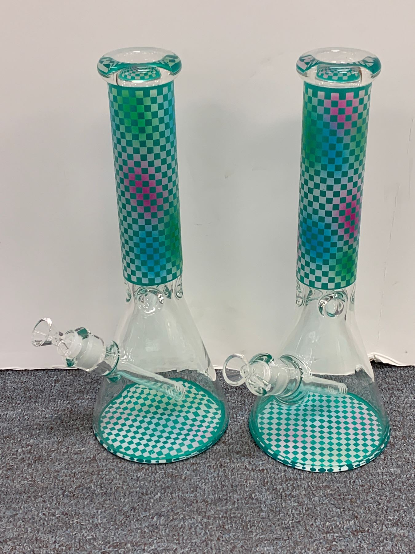 Set of 2 new 14inch glass water bongs w/ glass stems & bowls