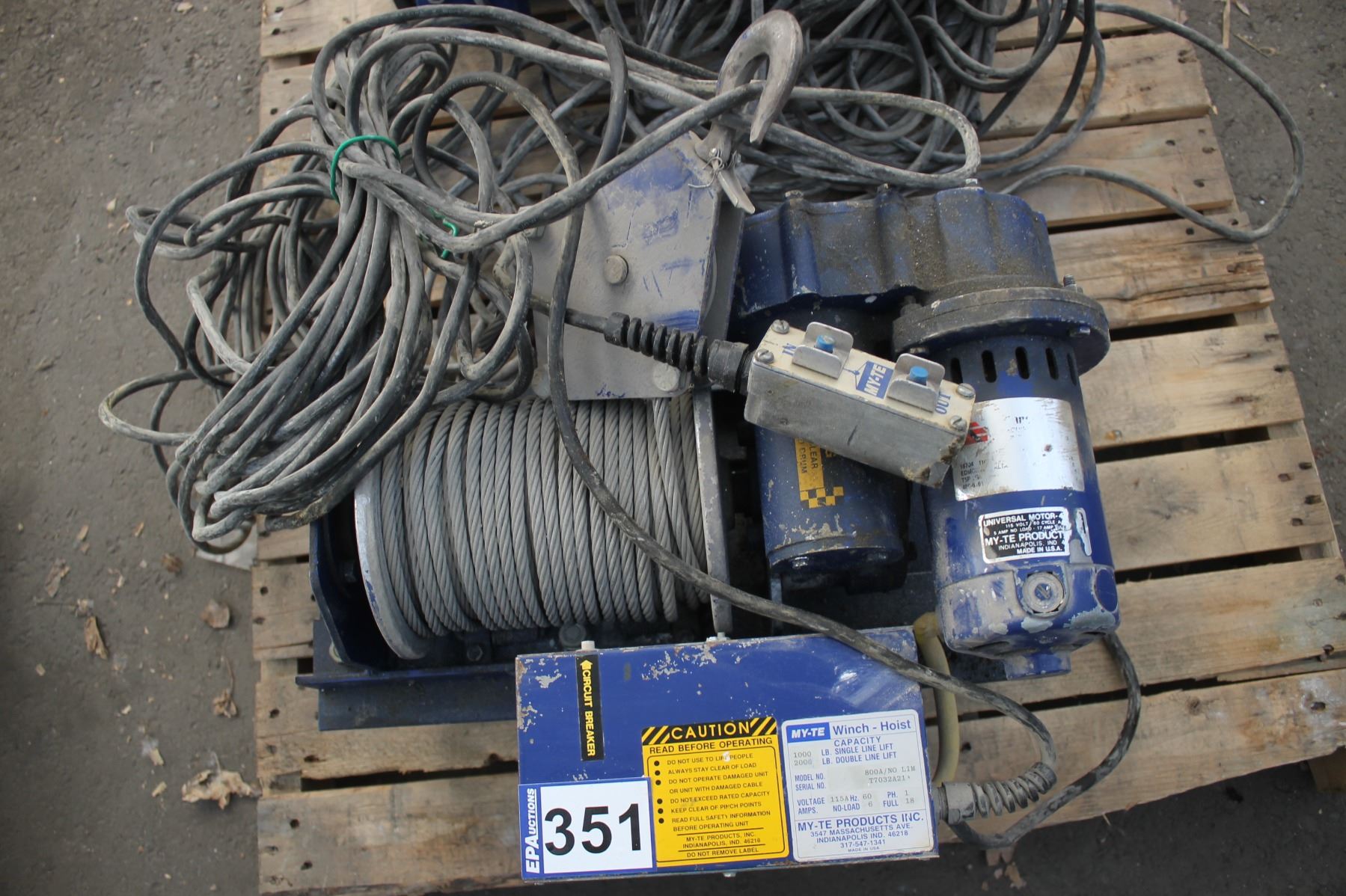 MY-TE, 1- 2,000 lb elec. Winch, 1ph (works)