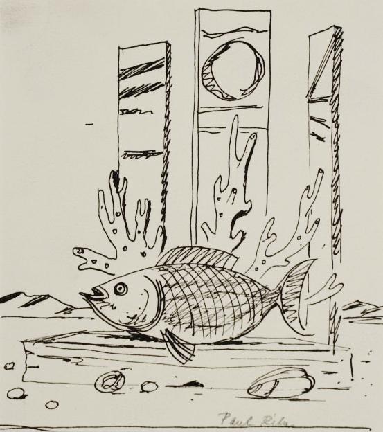 Paul Riba (1912-1977) Still Life with Fish, Pen and Ink on Paper