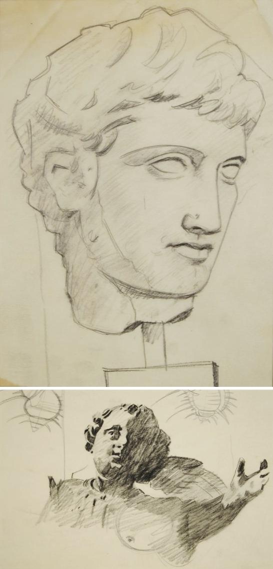 Paul Riba (1912-1977) Two Graphite Renderings Depicting a Classical ...