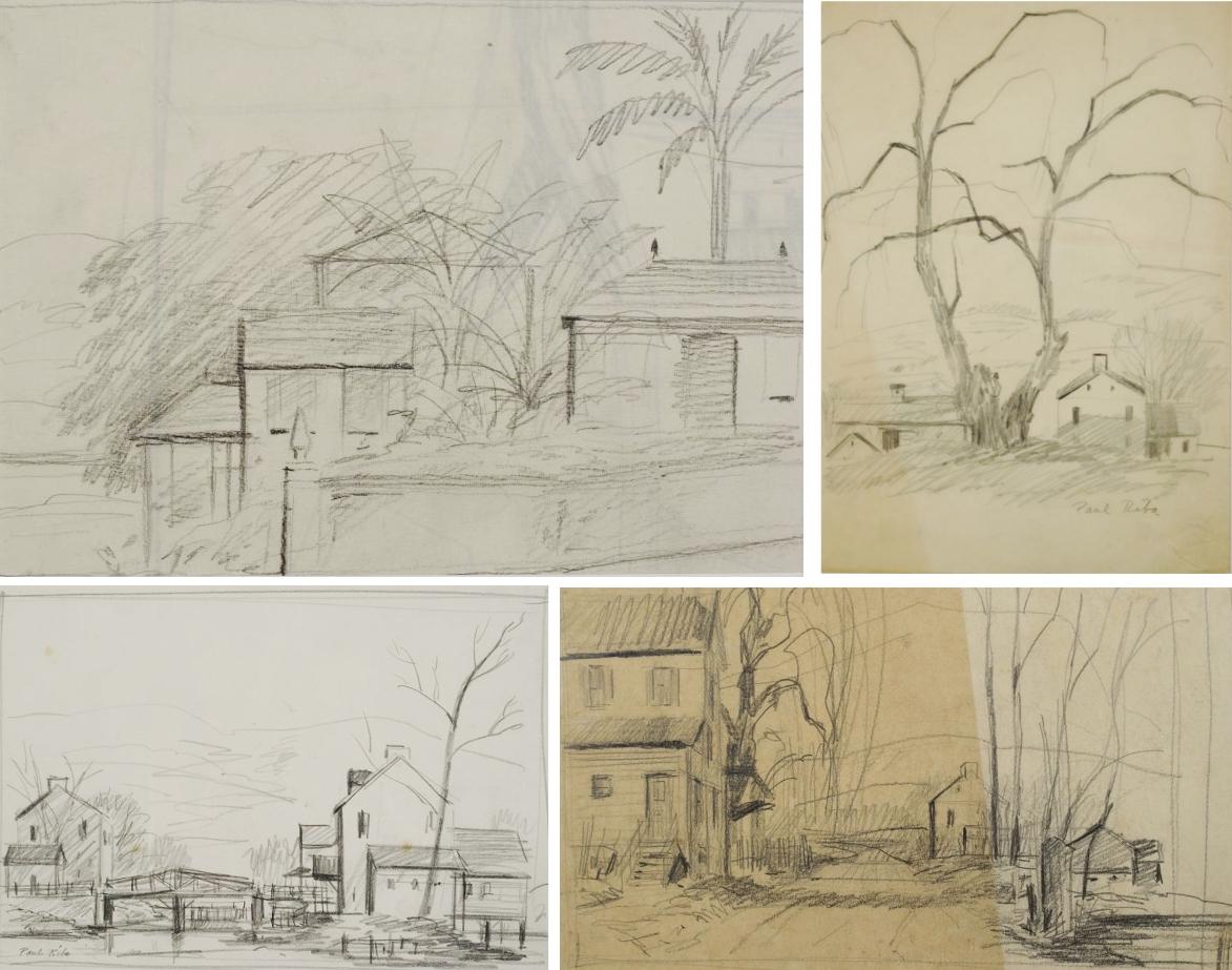 Paul Riba (1912-1977) A Group of Four Landscape Studies, Graphite on Paper