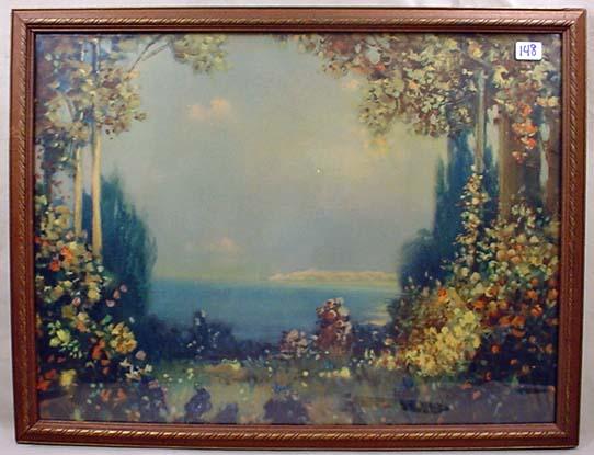 VINTAGE R ATKINSON FOX PRINT - LAKE FRONT SCENE