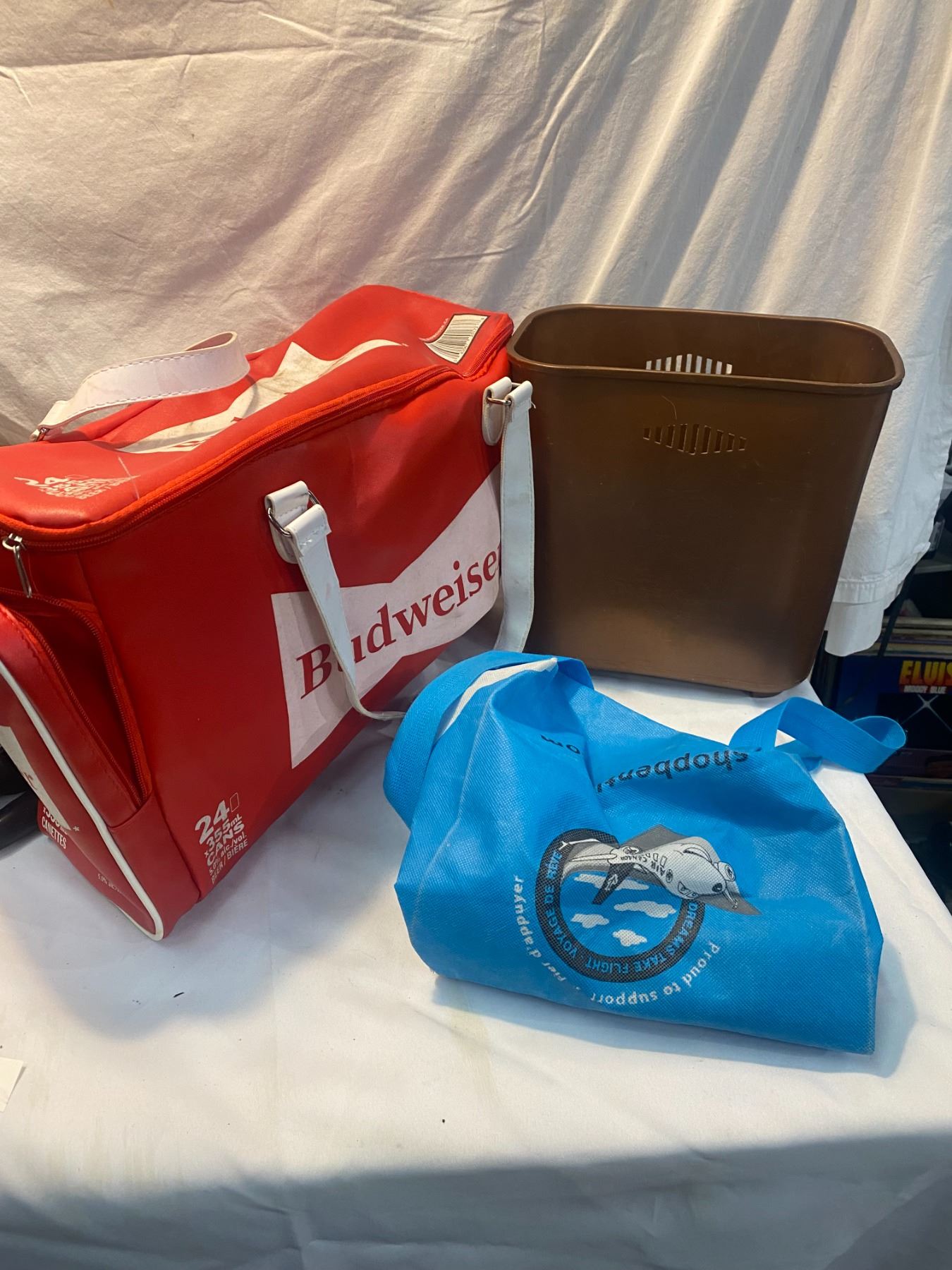 Budweiser bag, garbage can and reusable bag