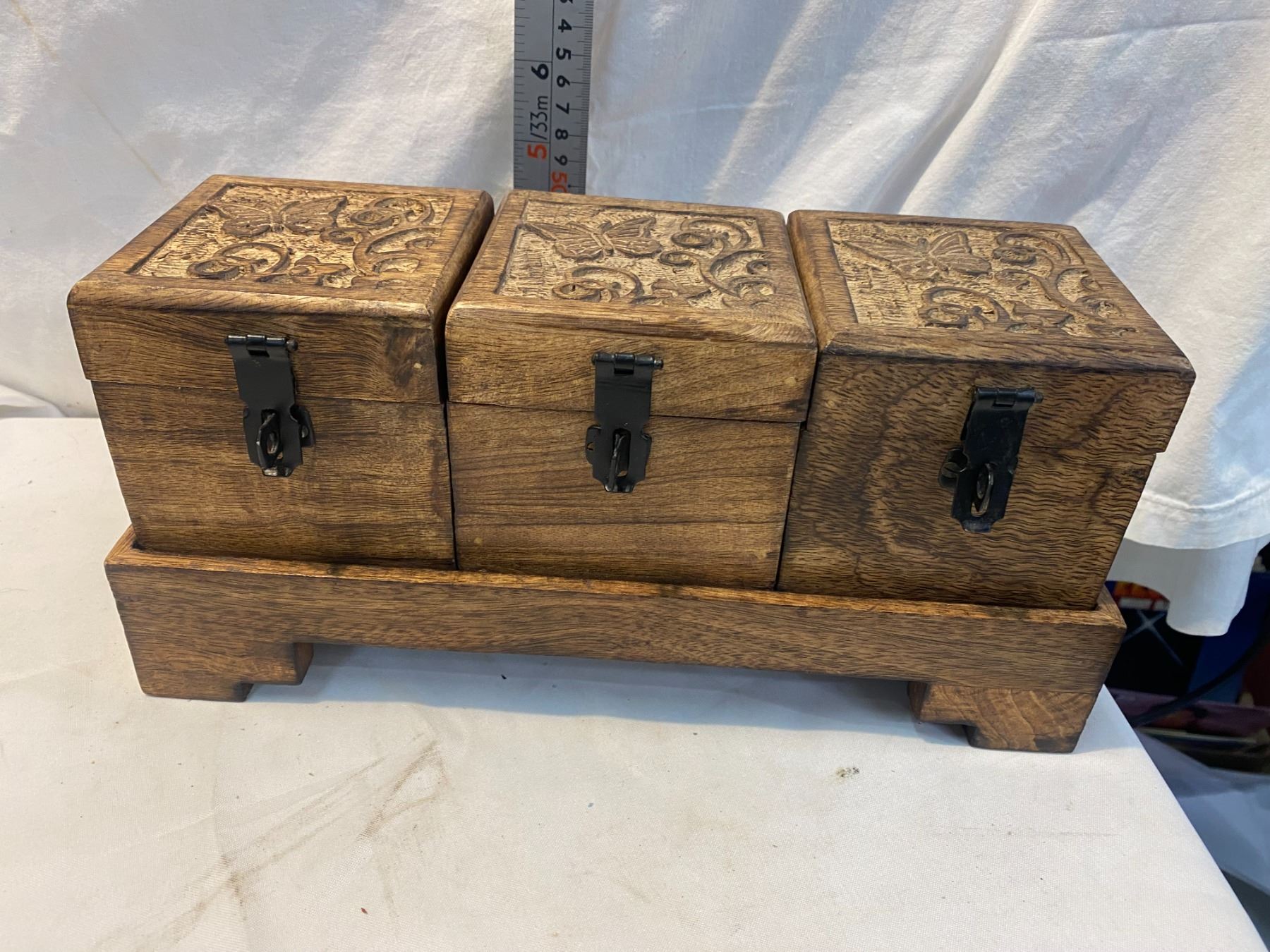 Carved wood boxes