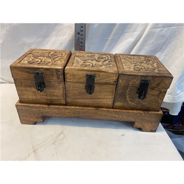 Carved wood boxes
