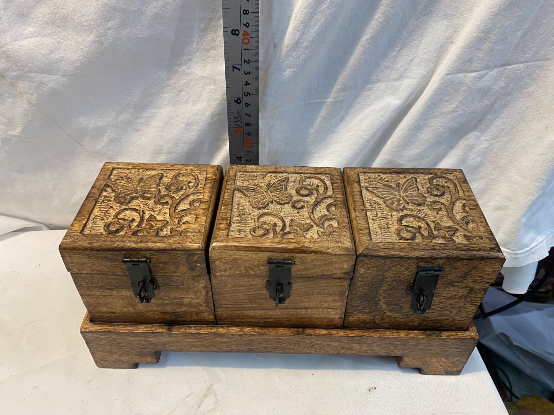 Carved wood boxes
