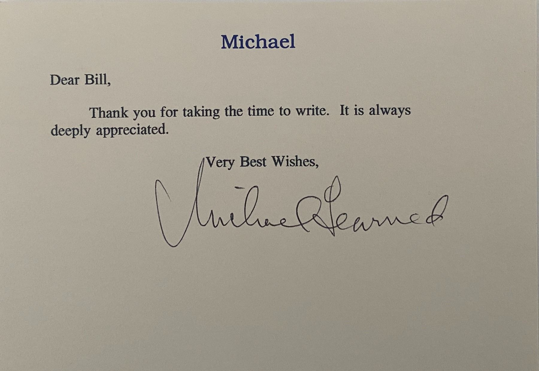 The Waltons Michael Learned Signed Note