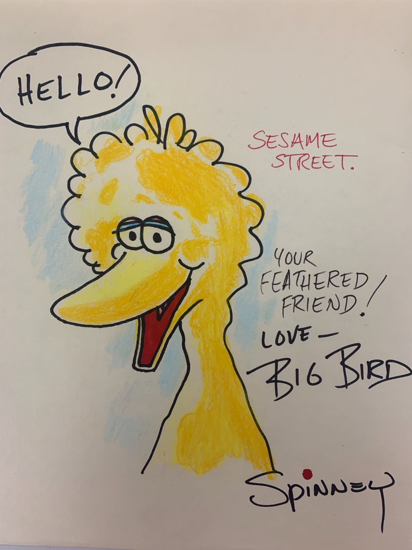 Caroll Spinney Big Bird hand drawn signed sketch