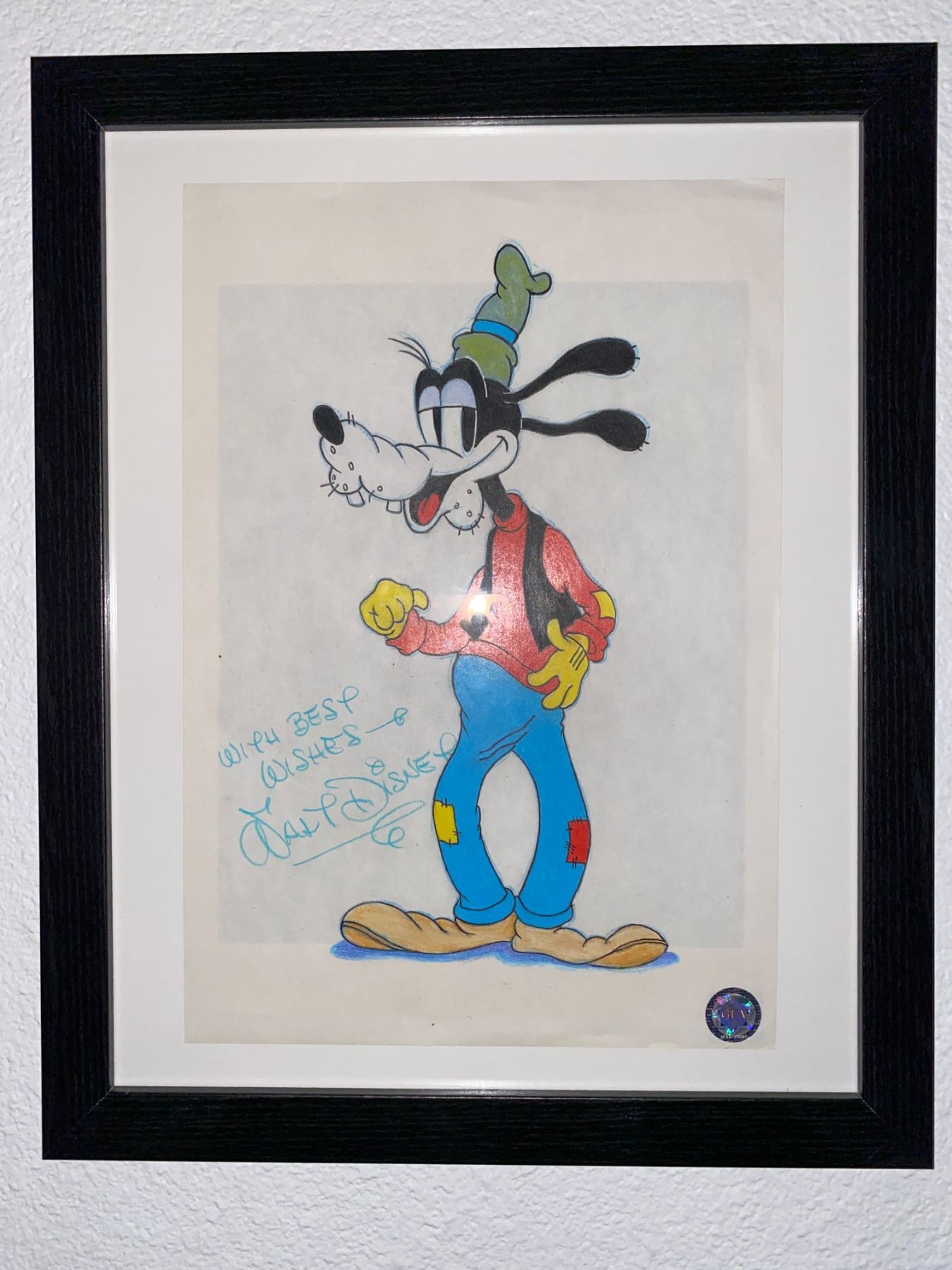 Walt Disney original Goofy signed drawing