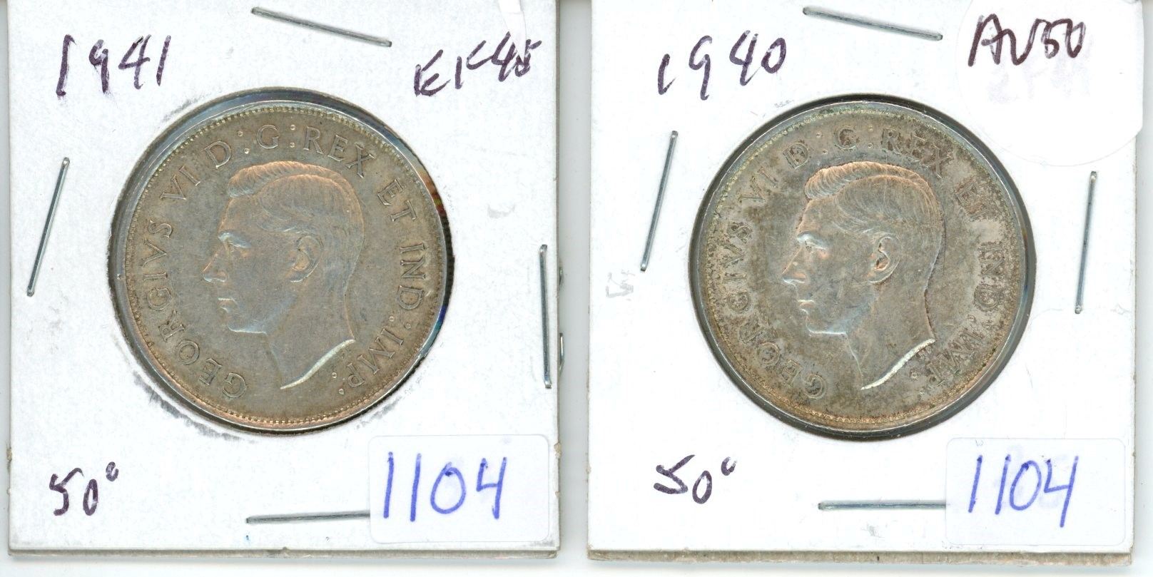 1940 & 1941 Canadian 50 cent coins - AU50 & EF45 - Schmalz Auctions