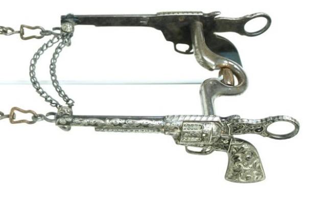 Silver engraved half breed pistol bit