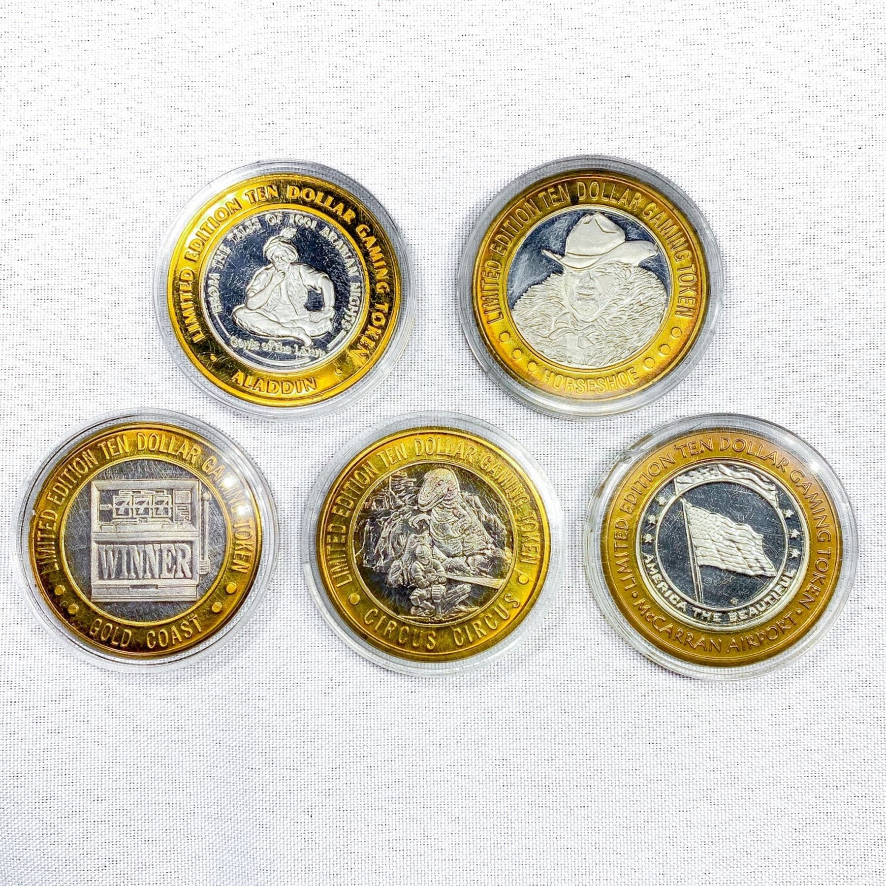 Vegas 1oz $10 Gaming Tokens (5 Coins) BU