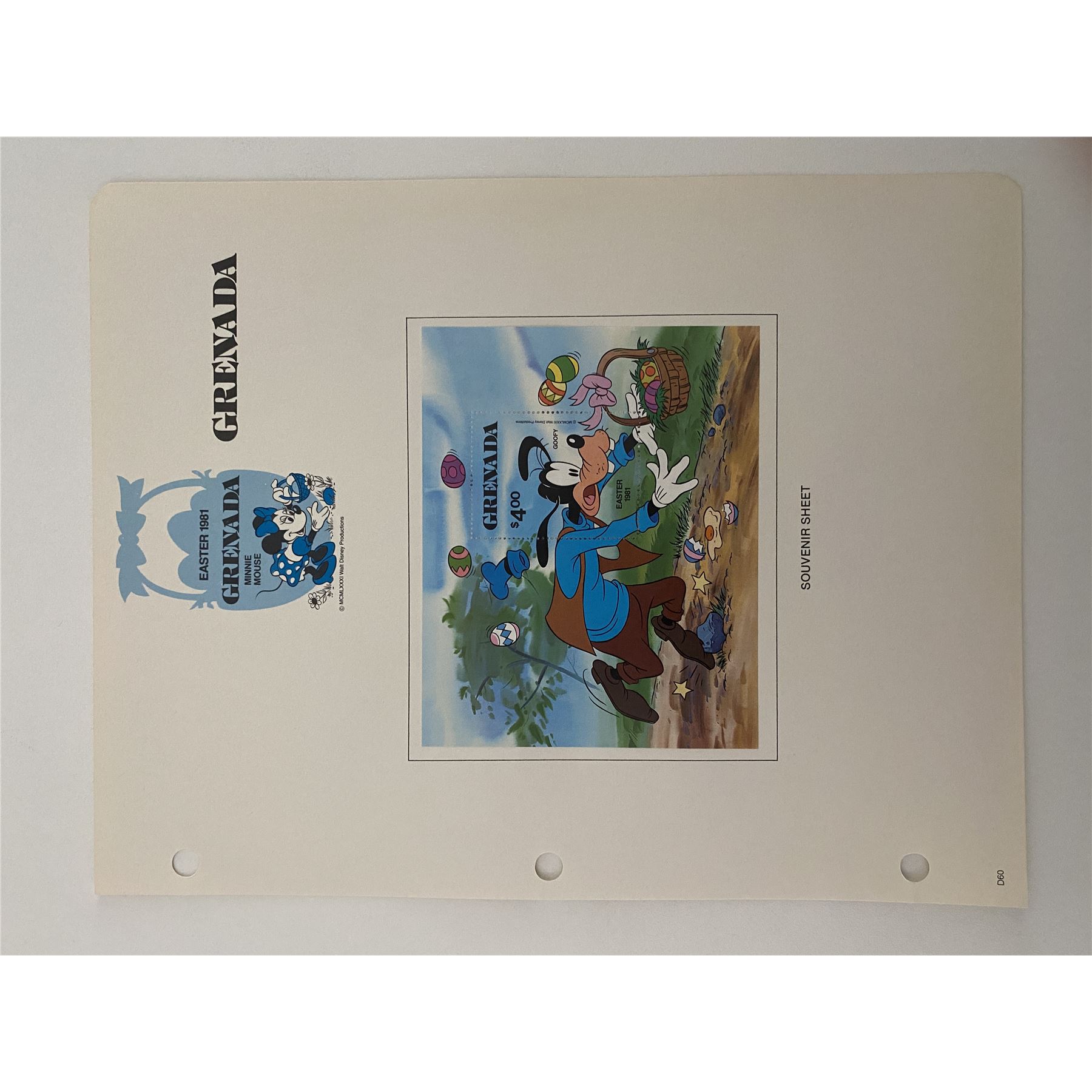 Walt Disney, Goofy, Easter 1981 Grenada Minnie Mouse Stamp Sheet. Grenada