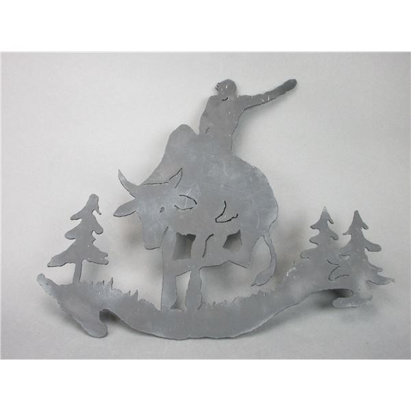 Metal Plasma Cut Bucking Bull Scene