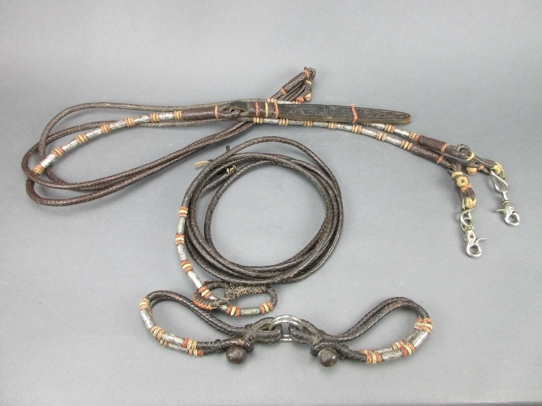 Braided Leather Romal Reins With Silver Plate Ferrals- 96" With Popper ...