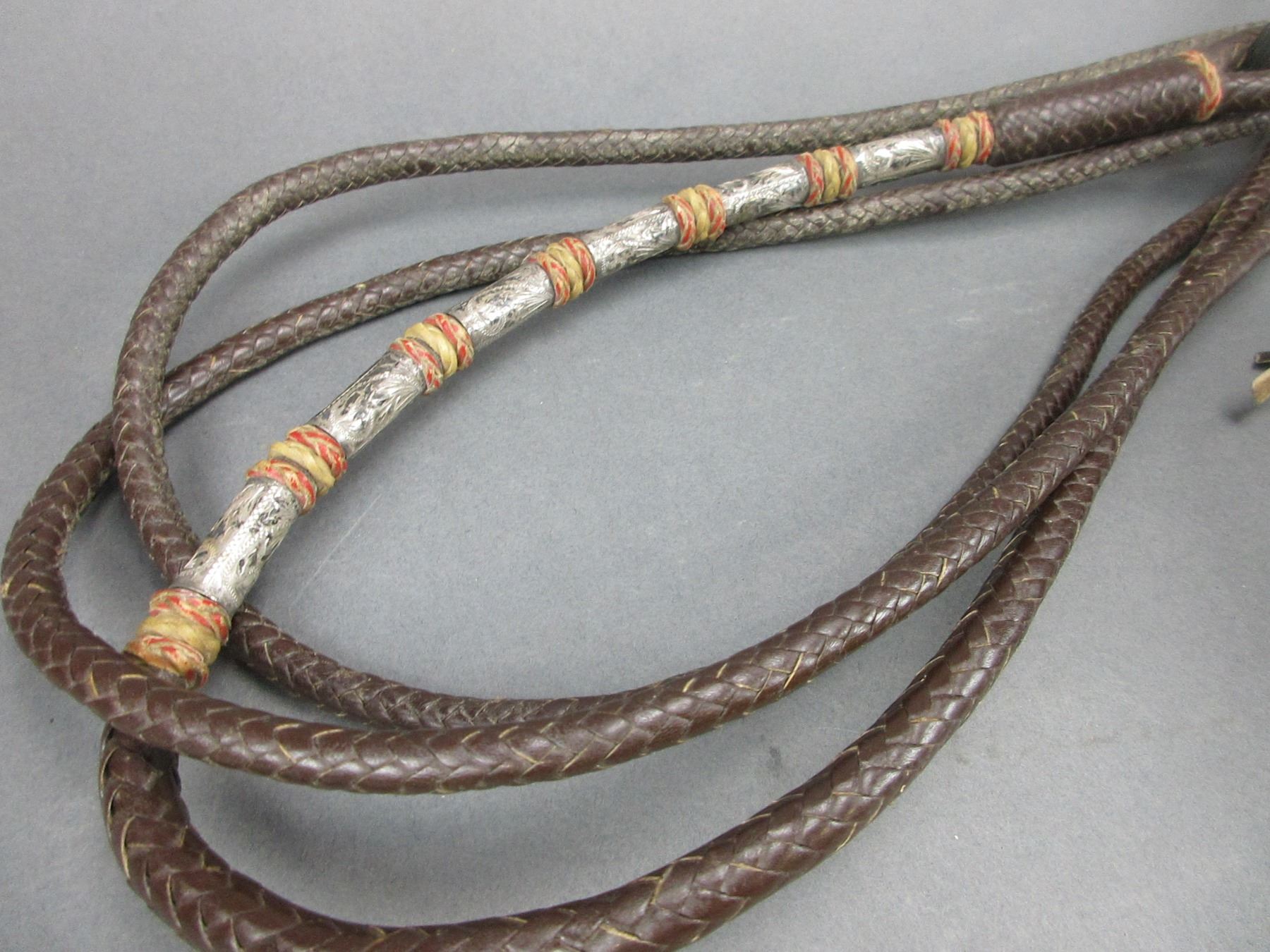 Braided Leather Romal Reins With Silver Plate Ferrals- 96" With Popper ...