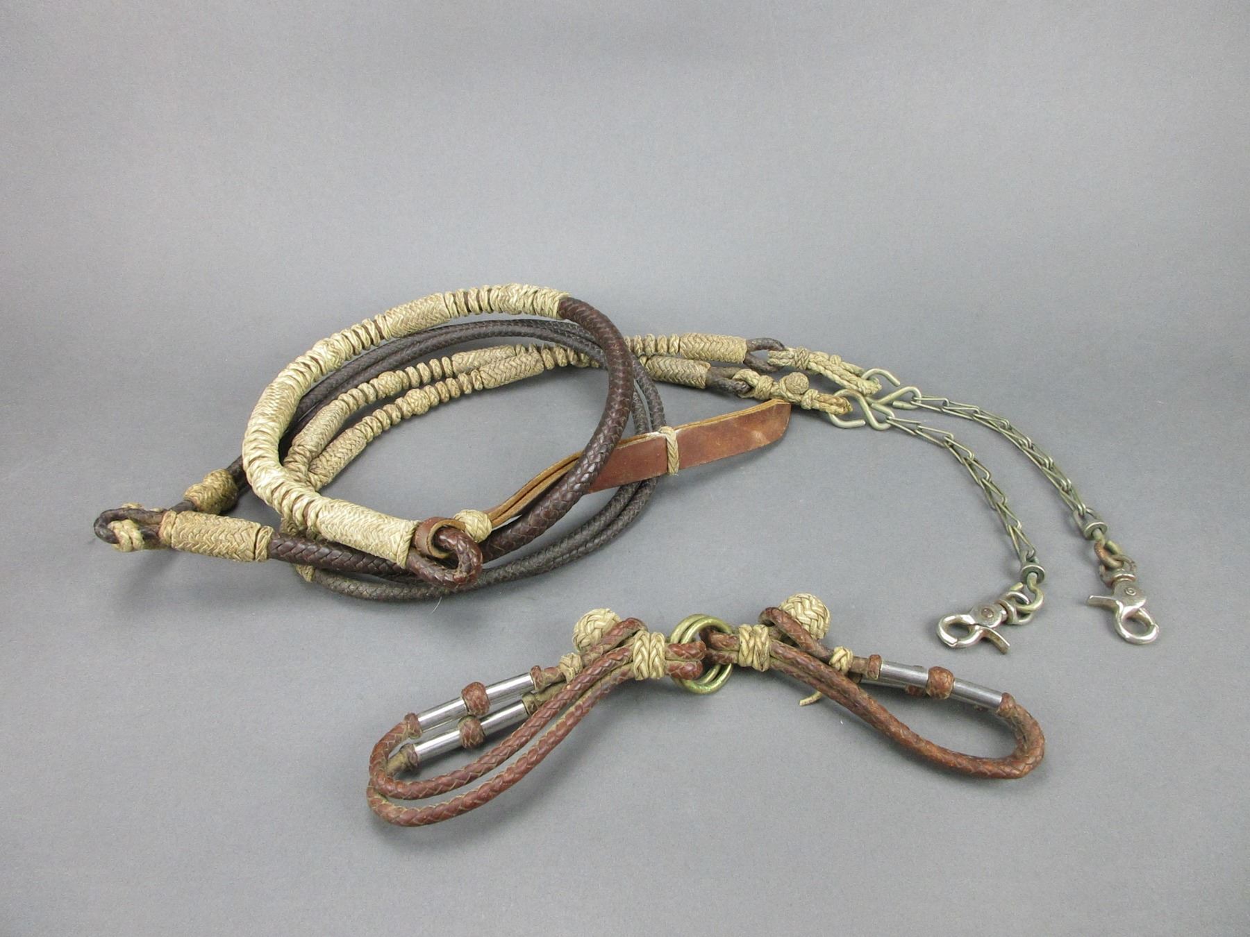 Rawhide And Braided Leather Romal Reins- Rein Chains- 85"- Braided ...