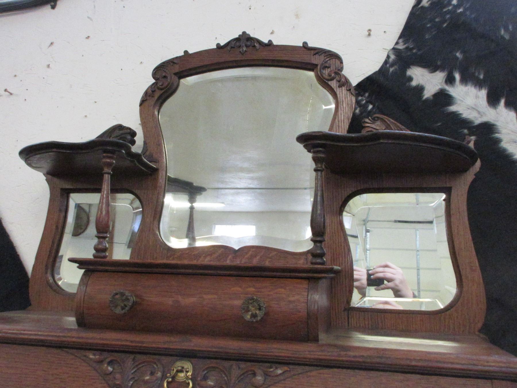 Mirrored Quarter Sawn Oak Drop Front Desk- Cubby Holes- Doors- Drawers ...