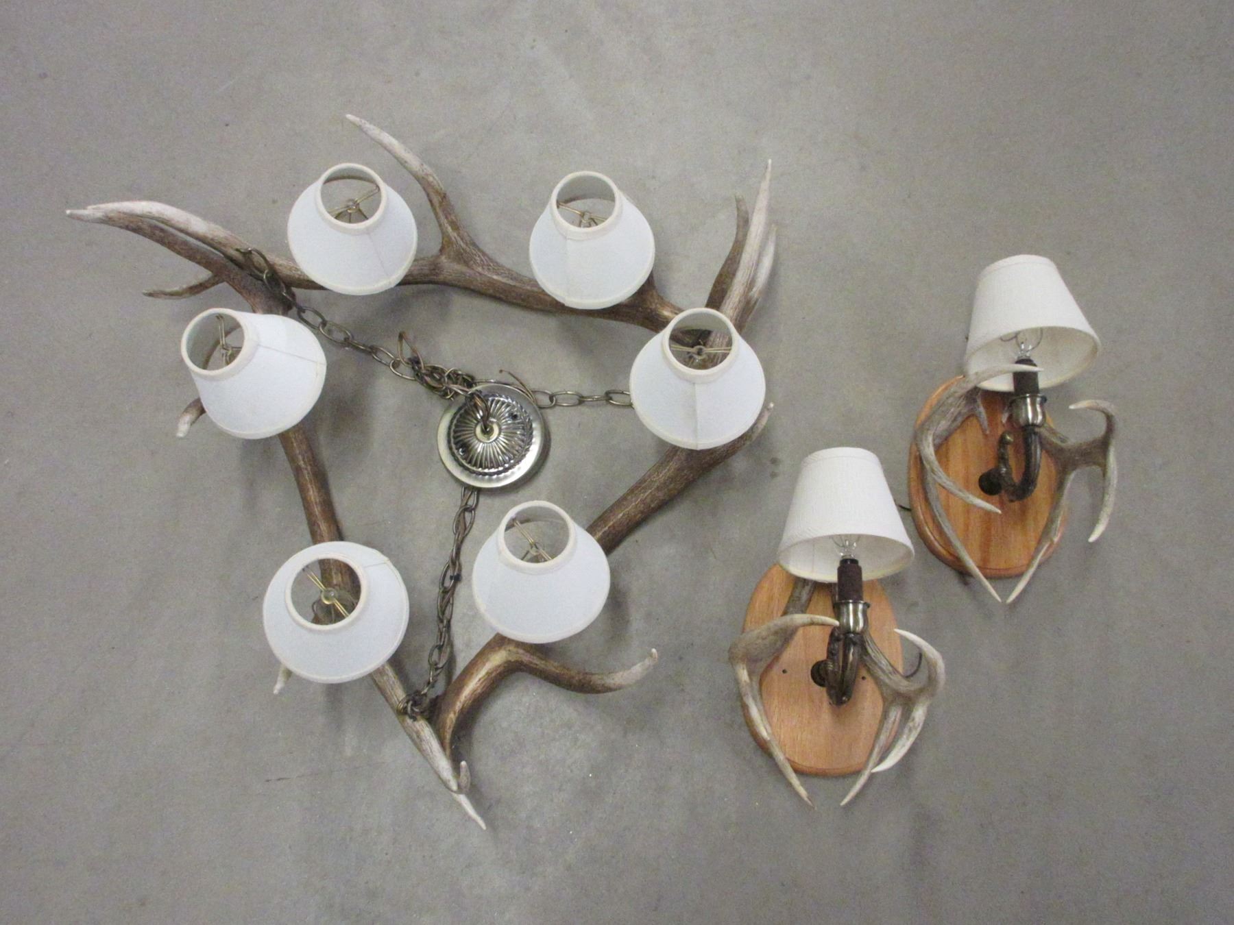 Hanging Elk Antler Chandelier- 2 Whitetail Antler Wall Lights